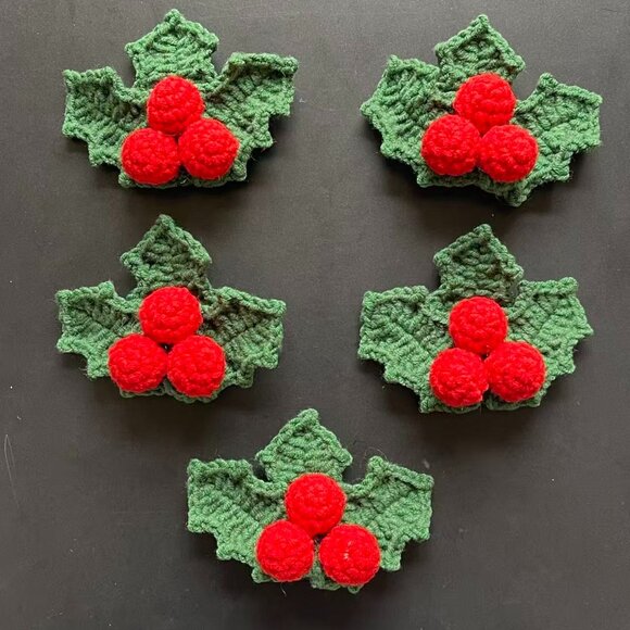 Accessories | 5piece Set Of Handmade Crochet Christmas Holly Pins ...
